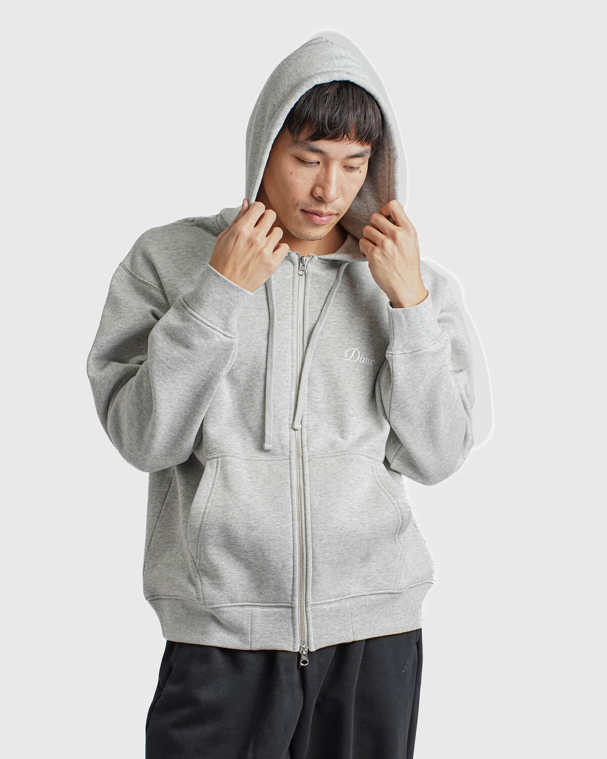 Dime Cursive Logo Zip Hoodie | DIMEHO2453GRY | AFEW STORE